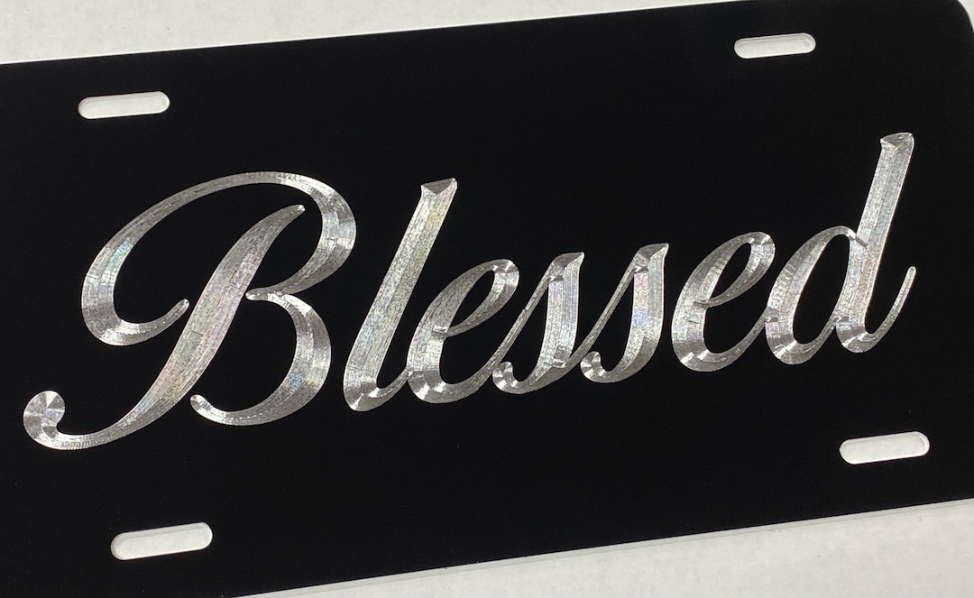Blessed Car Tag Engraved License Plate Silver Diamond Etched on Black ...