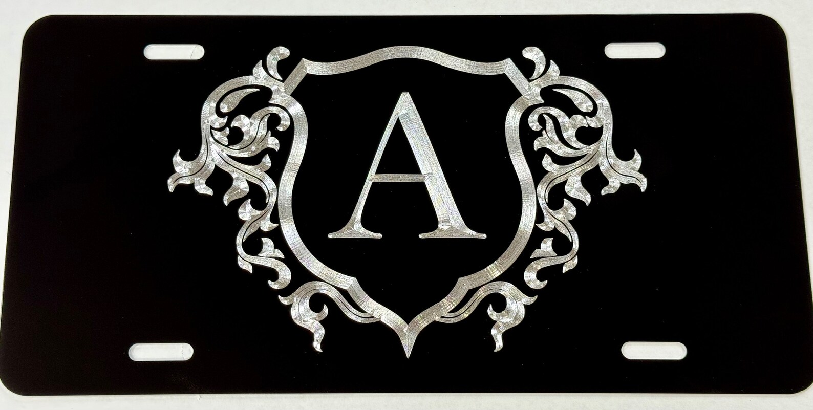 Custom Letter Leaf Crest License Plate Car Tag Diamond Etched Engraved ...