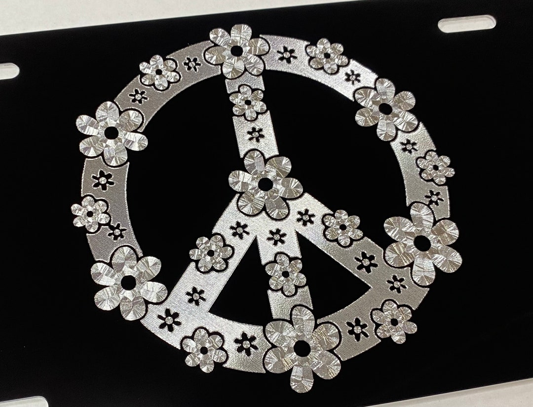 Flower Peace Sign License Plate Engraved Front Vanity Car Tag Silver ...