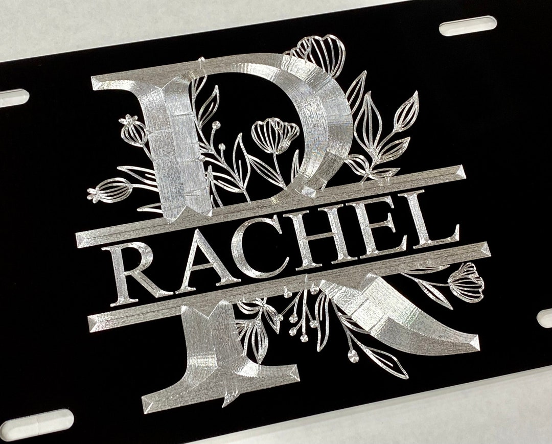 Diamond Etched Personalized License Plate: Floral Monogram Car Tag - Etsy