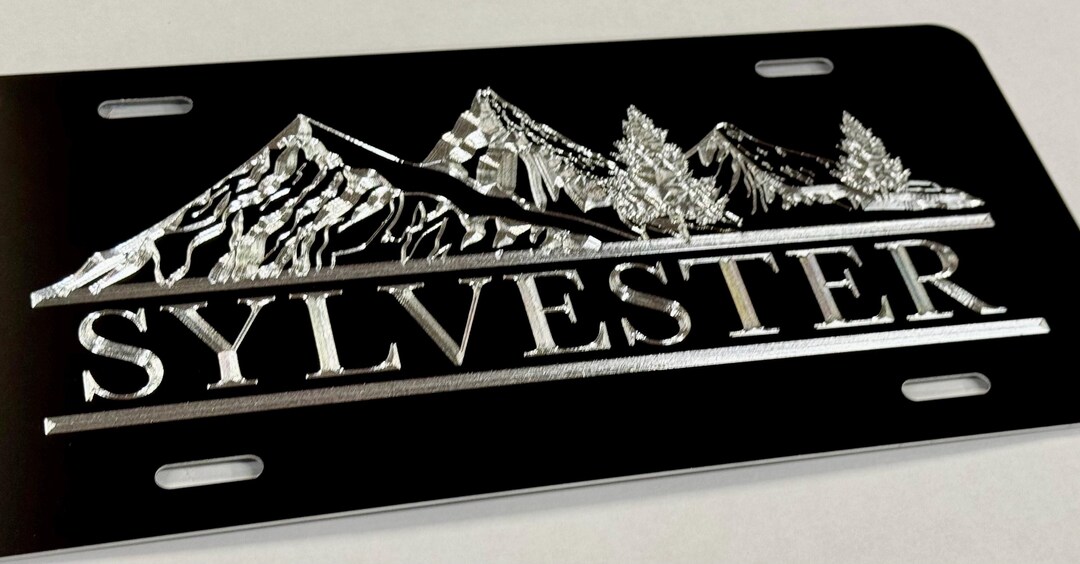 Custom Mountains License Plate Car Tag Diamond Etched Engraved on Black ...
