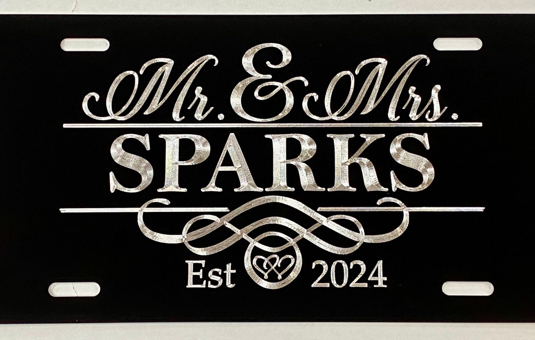 Just Married Newlywed License Plate Car Tag Silver Engraved / Diamond ...