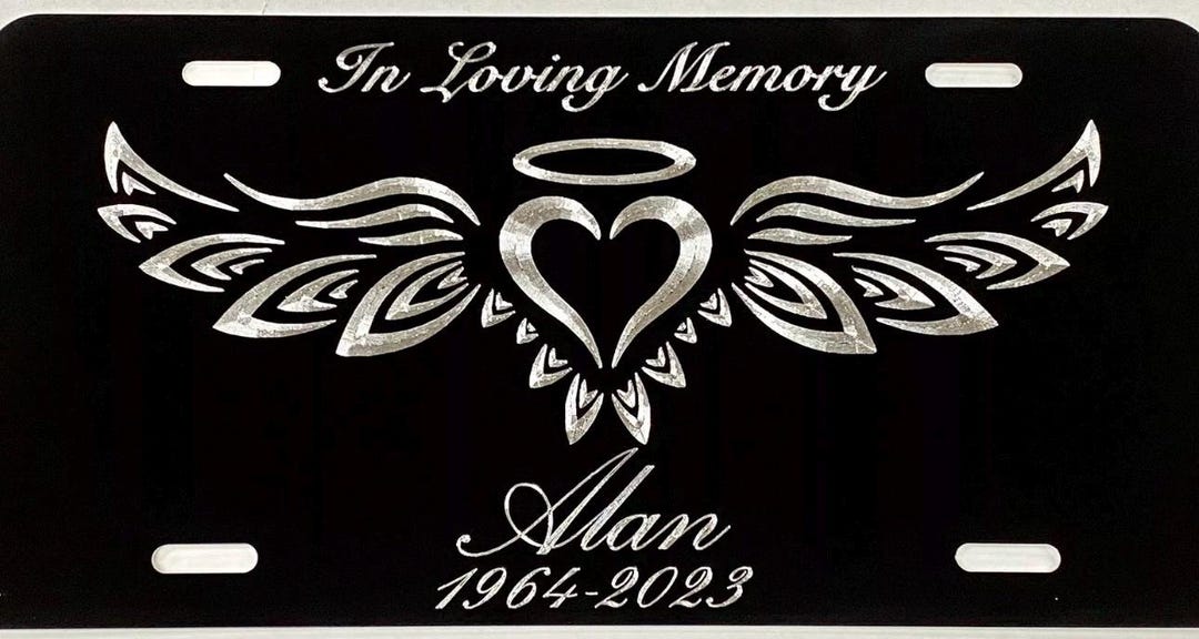 Custom in Memory Angel Wings License Plate Car Tag Memorial Diamond ...