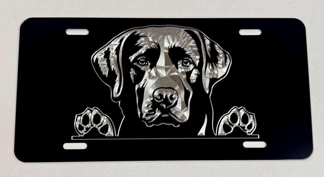 Peeking Labrador Lab Dog License Plate Car Tag Diamond Etched Engraved ...