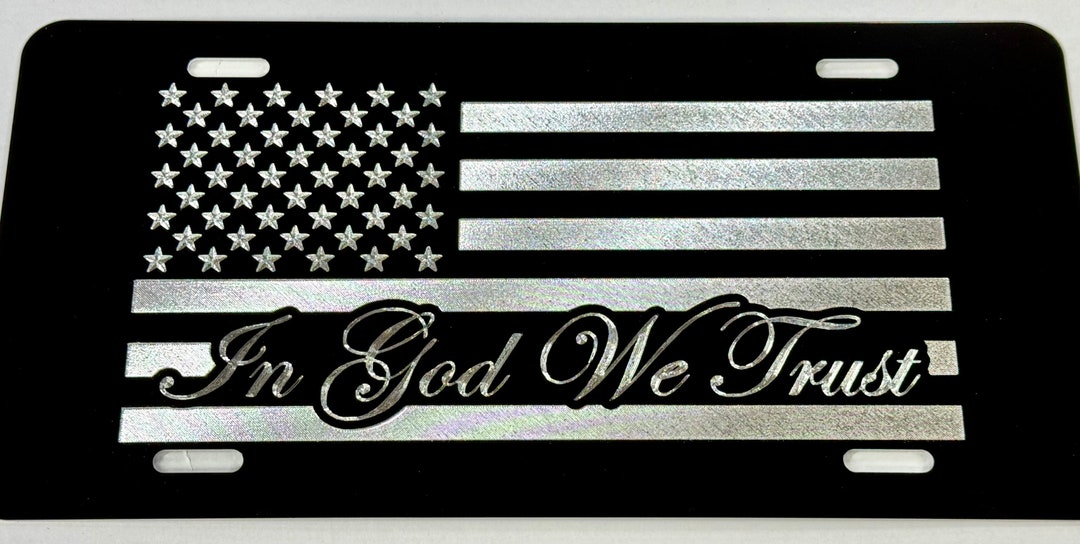 In God We Trust US Flag Black License Plate Patriotic Car Tag Diamond ...