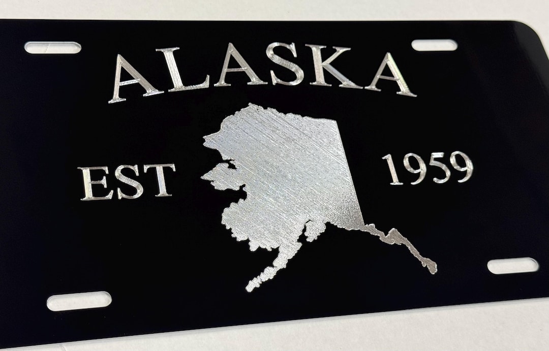 Alaska Est. 1959 Diamond Etched License Plate, Black Aluminum Car Tag ...