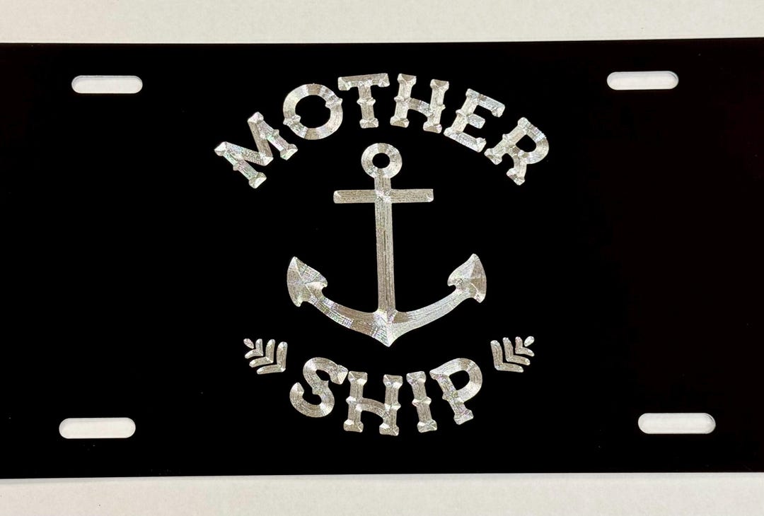 Mother Ship License Plate Engraved Car Tag Silver Diamond Etched on ...