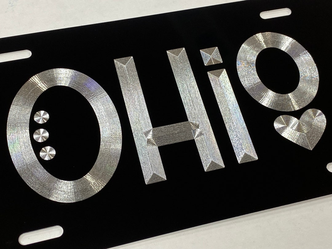 Engraved State of Ohio License Plate Car Tag Diamond Etched on Black ...