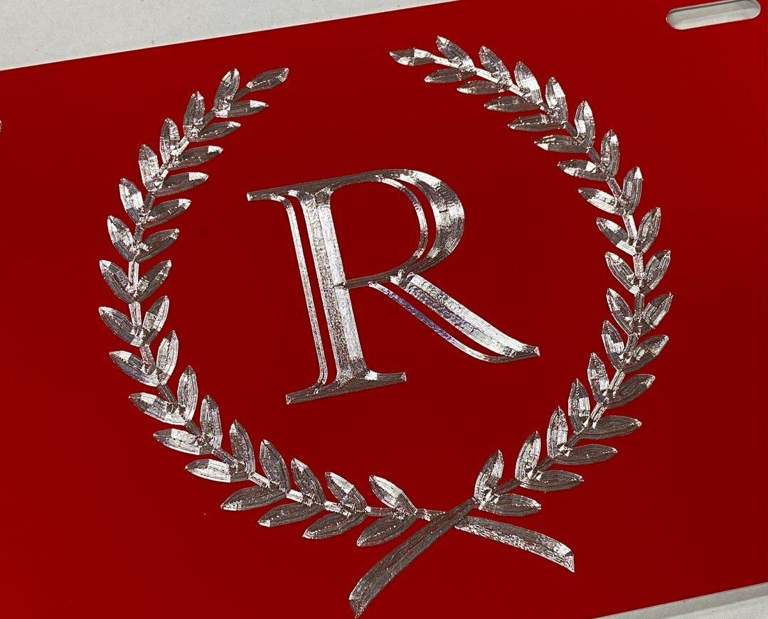 Engraved Custom Personalized Any Letter Wreath Crest License Plate Red ...