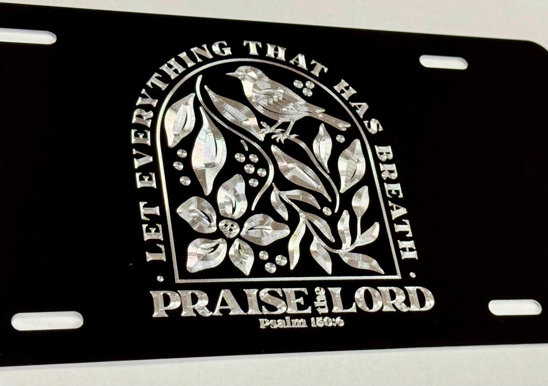 Bird Psalm Christian Car Tag License Plate Silver Diamond Etched ...