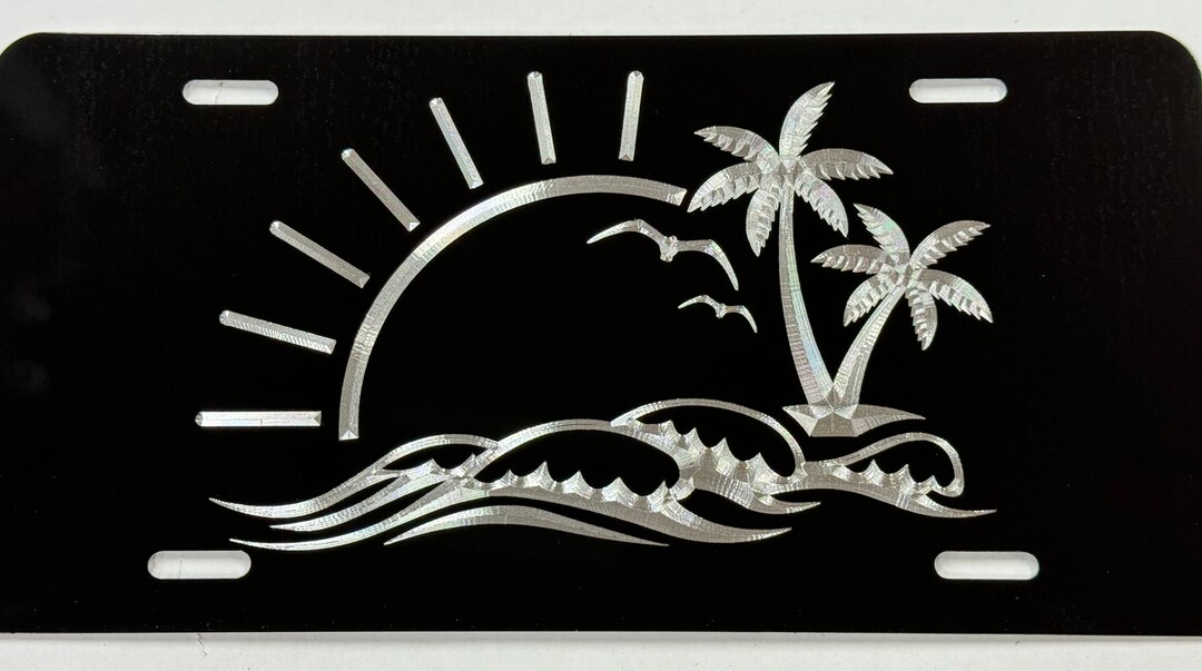 Beach Palm Tree License Plate Car Tag Vanity Front Diamond Etched on ...