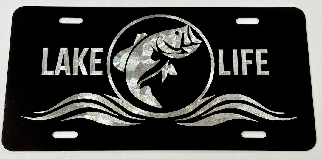 Lake Life Fish License Plate Car Tag Vanity Front Diamond Etched ...