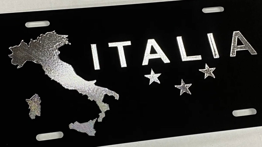 Italia Italy License Plate Car Tag Diamond Etched / Engraved on Black ...