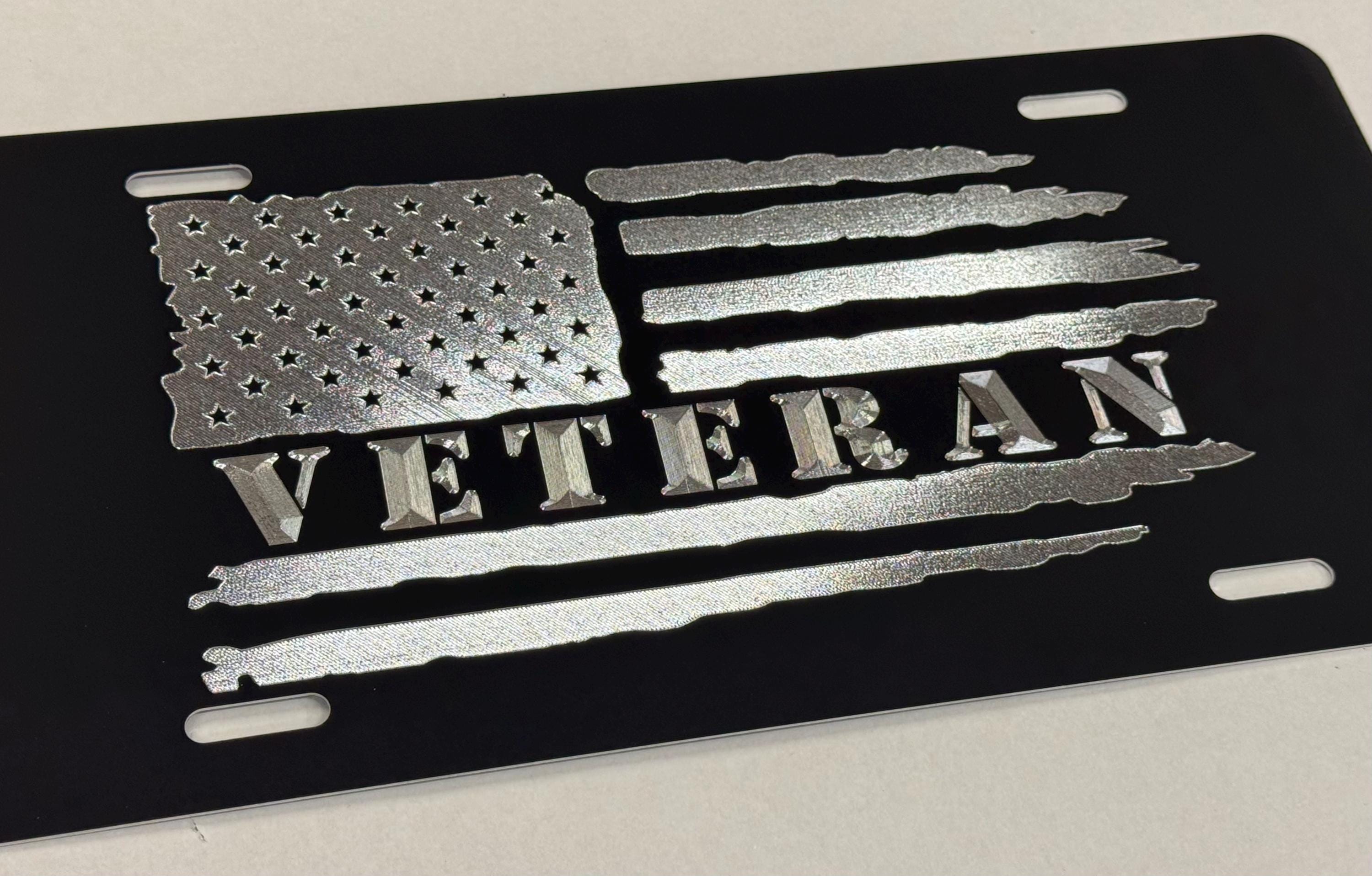 US Flag Veteran License Plate Car Tag Diamond Etched Engraved Aluminum ...