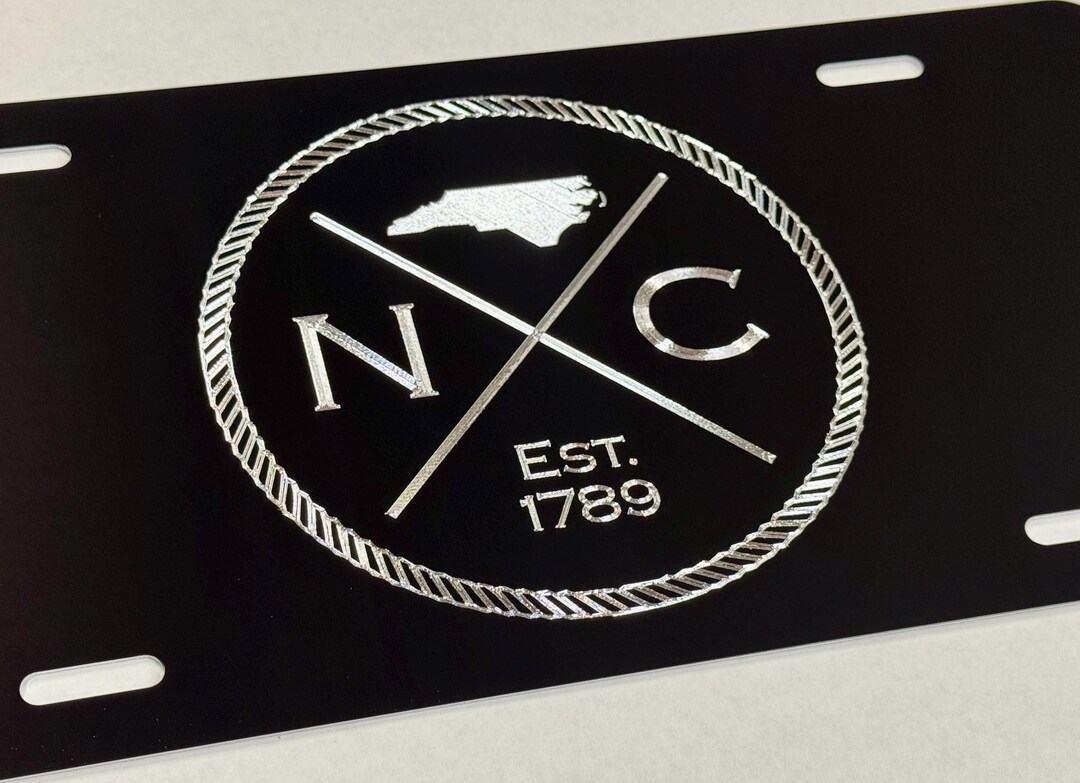 NC North Carolina State License Plate Car Tag Diamond Etched on Black ...