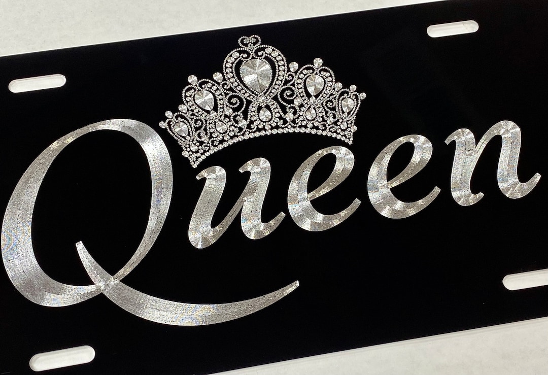 Queen Crown Tiara License Plate Car Tag Diamond Etched Black Aluminum ...