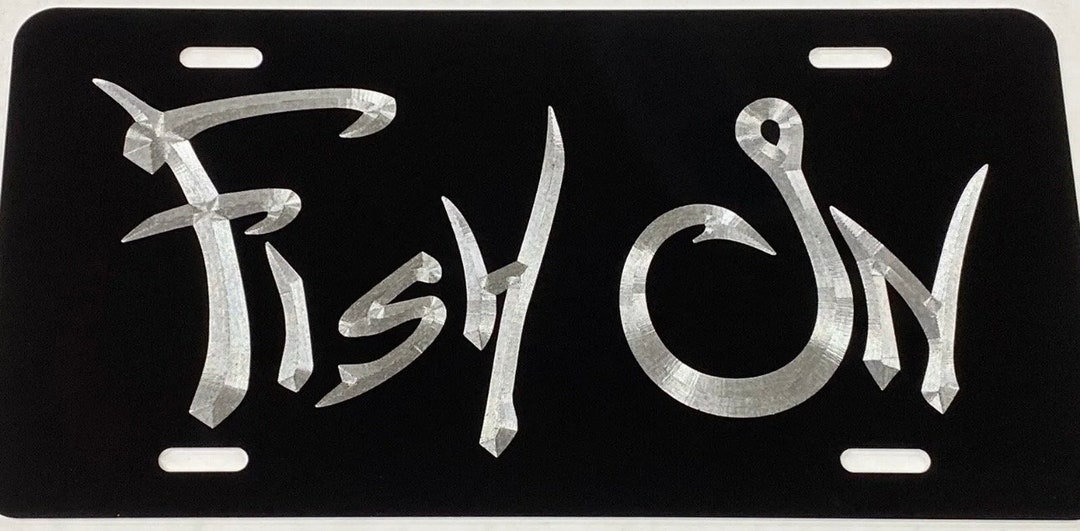Fish on Fishing License Plate Car Tag Diamond Etched Engraved on ...