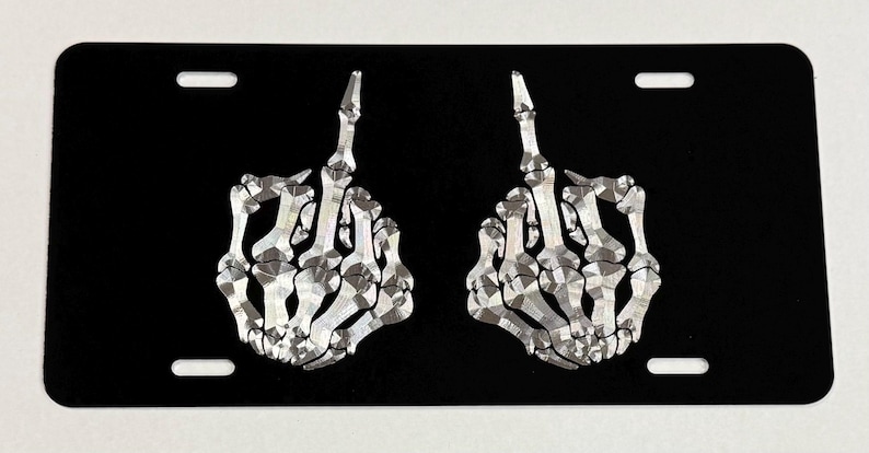 Skeleton Double Bird Middle Finger License Plate Car Tag Engraved ...