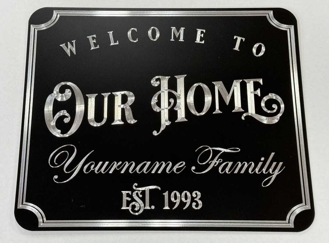 Custom Personalized Welcome Home Sign Diamond Etched Engraved on Black ...