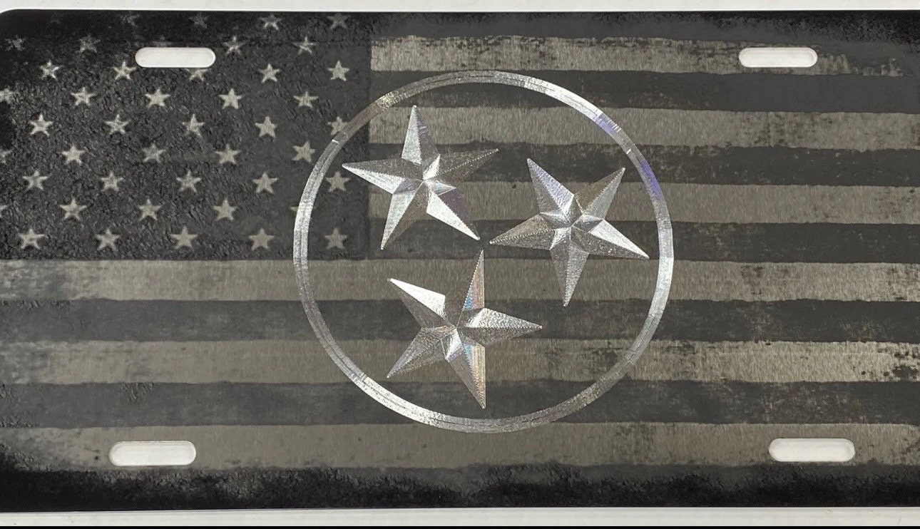 Tennessee TN State Star US Flag License Plate Car Tag Diamond Etched ...