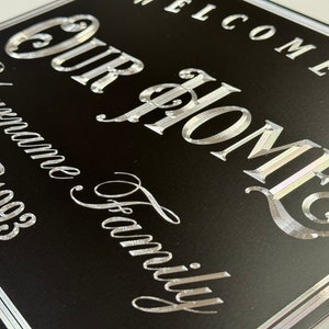 Custom Personalized Welcome Home Sign Diamond Etched Engraved on Black ...