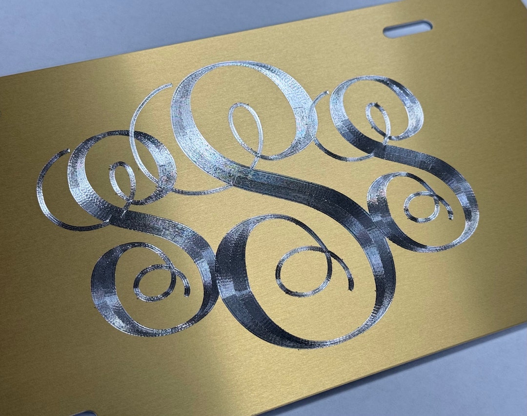 Custom Monogram Gold License Plate Car Tag Diamond Etched Silver ...