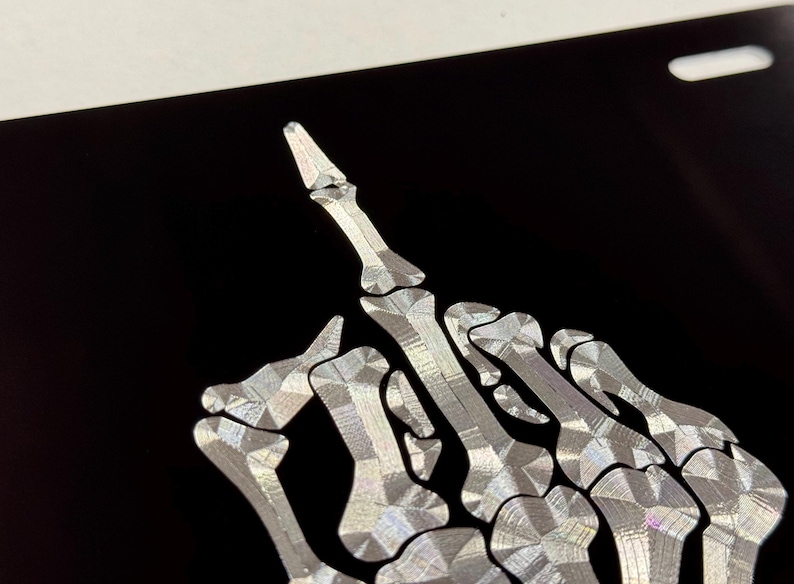 Skeleton Bird Middle Finger License Plate Car Tag Engraved Diamond ...