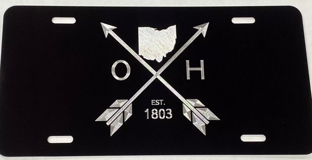 Ohio State Flag License Plate Car Tag Diamond Etched Engraved on Black ...