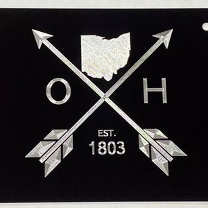 Ohio State Flag License Plate Car Tag Diamond Etched Engraved on Black ...