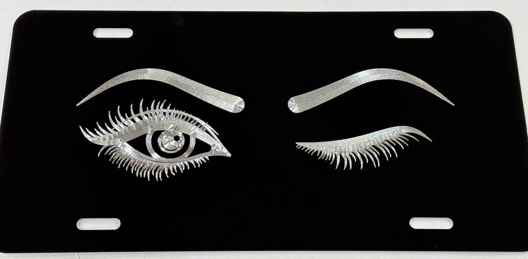 Winking Eye License Plate Car Tag Silver Diamond Etched Engraved on ...