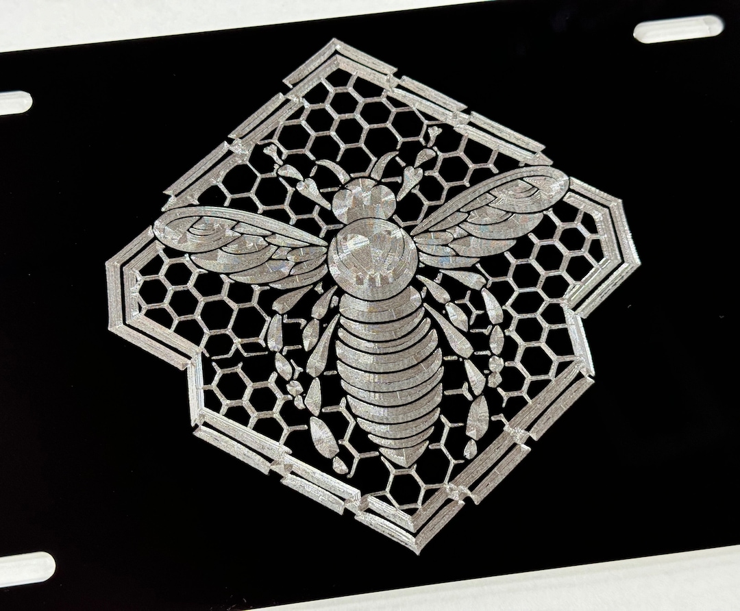 Bee Hive License Plate Car Tag Diamond Etched Engraved on Black ...