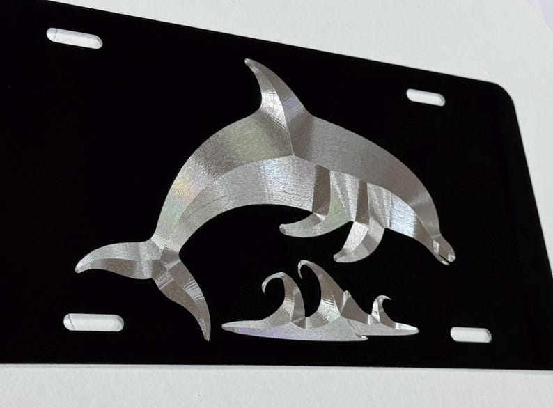 Dolphin License Plate Car Tag Diamond Etched Engraved Black Aluminum ...