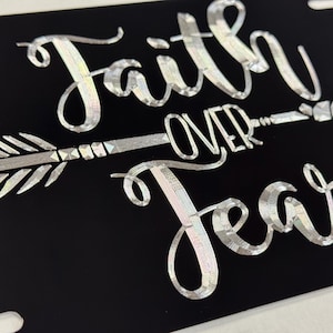 Engraved Faith Over Fear Christian License Plate Vanity Front Car Tag ...