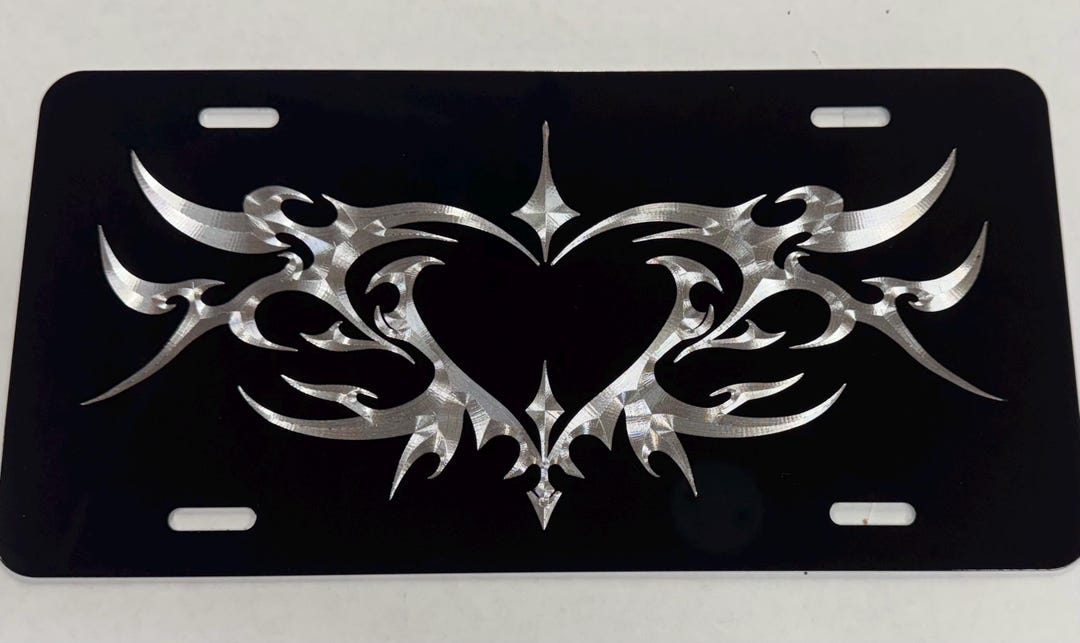 Cyber Sigil Neo Tribal License Plate Car Tag Silver Diamond Etched on ...