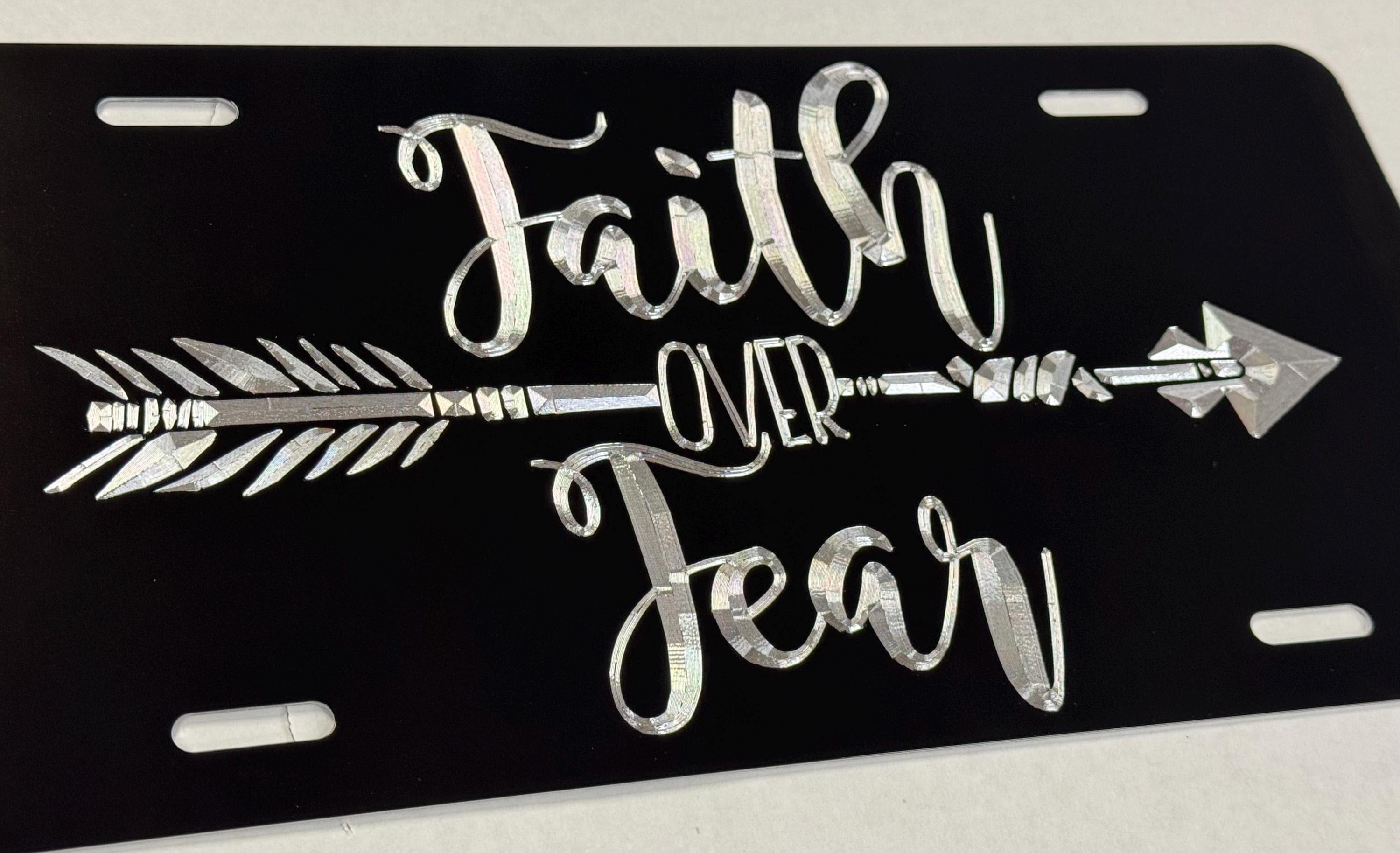 Engraved Faith Over Fear Christian License Plate Vanity Front Car Tag ...