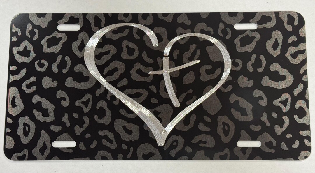 Heart Cross License Plate Christian Car Tag Diamond Etched Engraved on ...