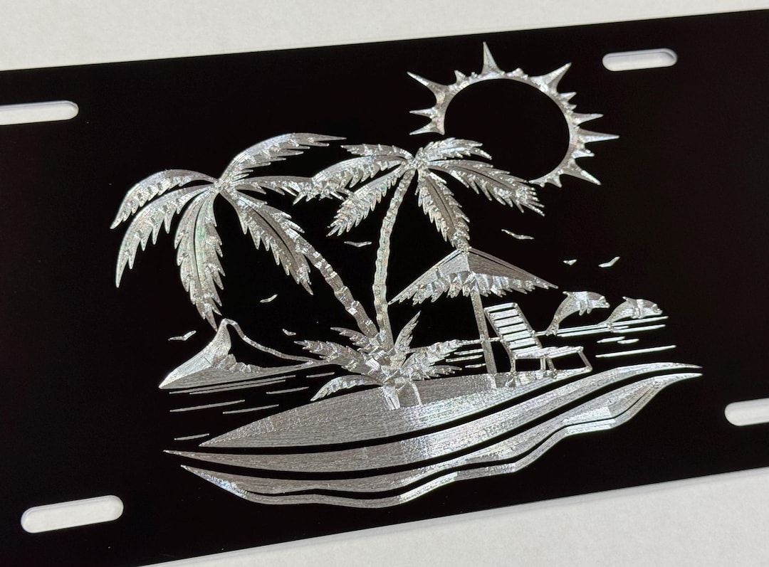 Beach Palm Tree License Plate Vanity Front Car Tag Diamond Etched on ...