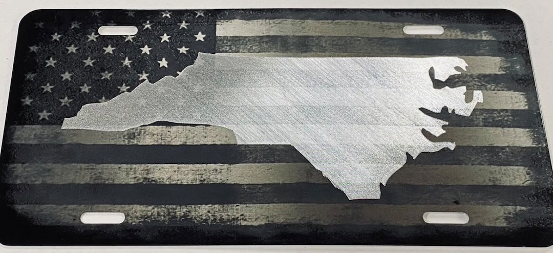 NC North Carolina State License Plate Car Tag US Flag Diamond Etched ...