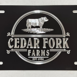 Custom Farm Ranch Logo License Plate Diamond Etched Engraved ...