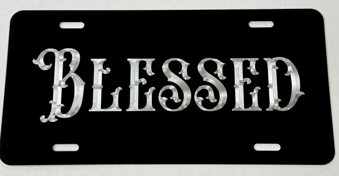 Blessed Car Tag Christan License Plate Diamond Etched Engraved Black ...
