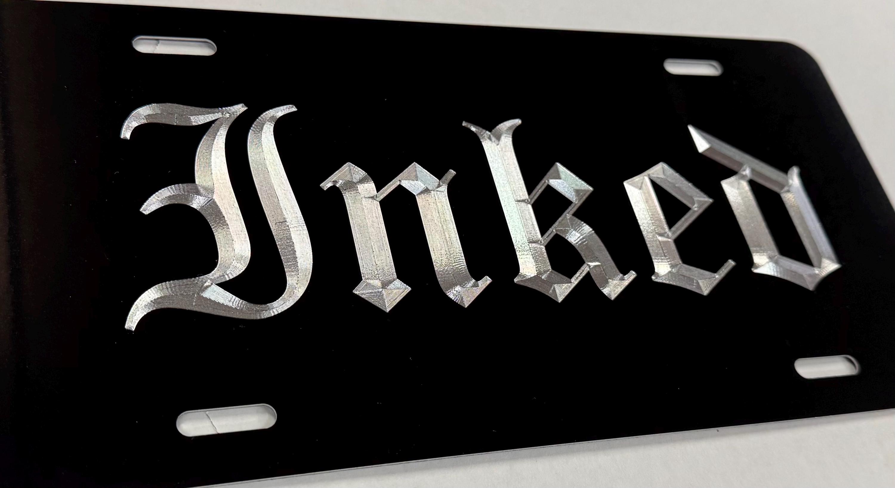 Inked Tattoo License Plate Vanity Front Car Tag Diamond Etched Engraved ...