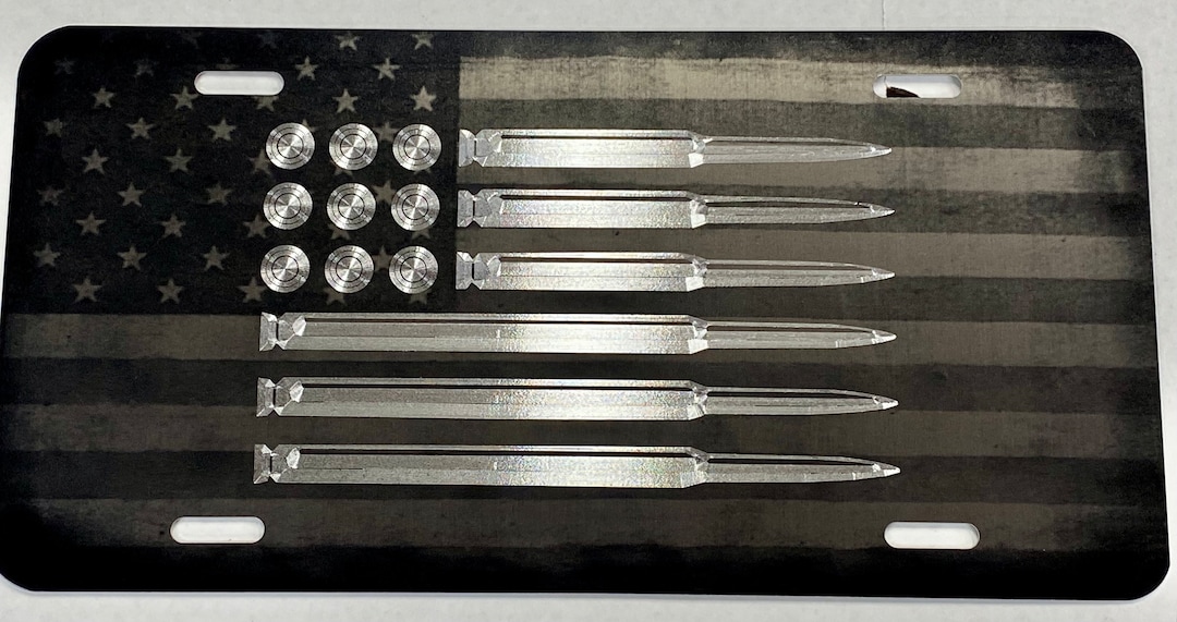 US Bullet Flag License Plate Vanity Front Car Tag Diamond Etched Laser ...
