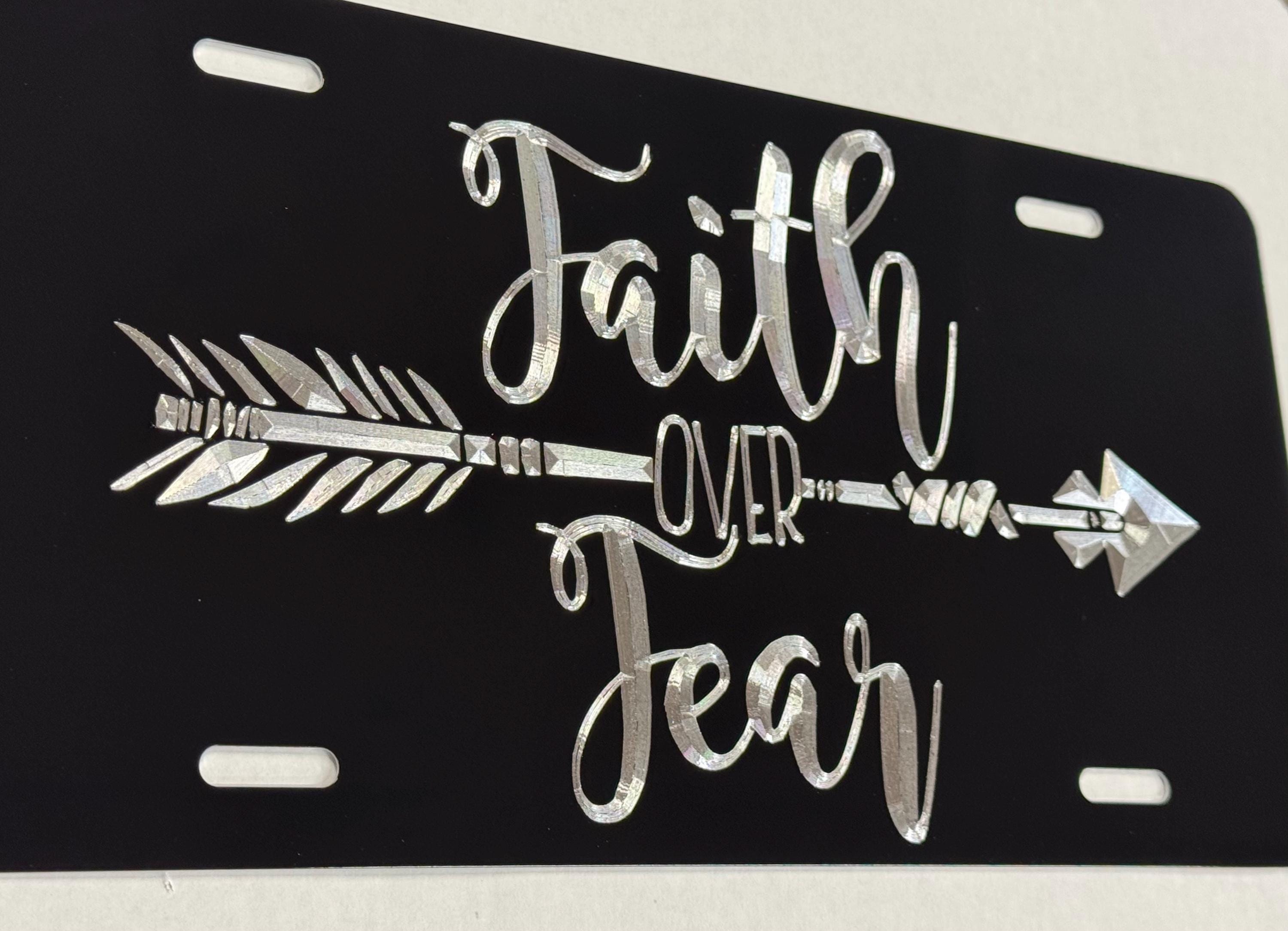 Engraved Faith Over Fear Christian License Plate Vanity Front Car Tag ...