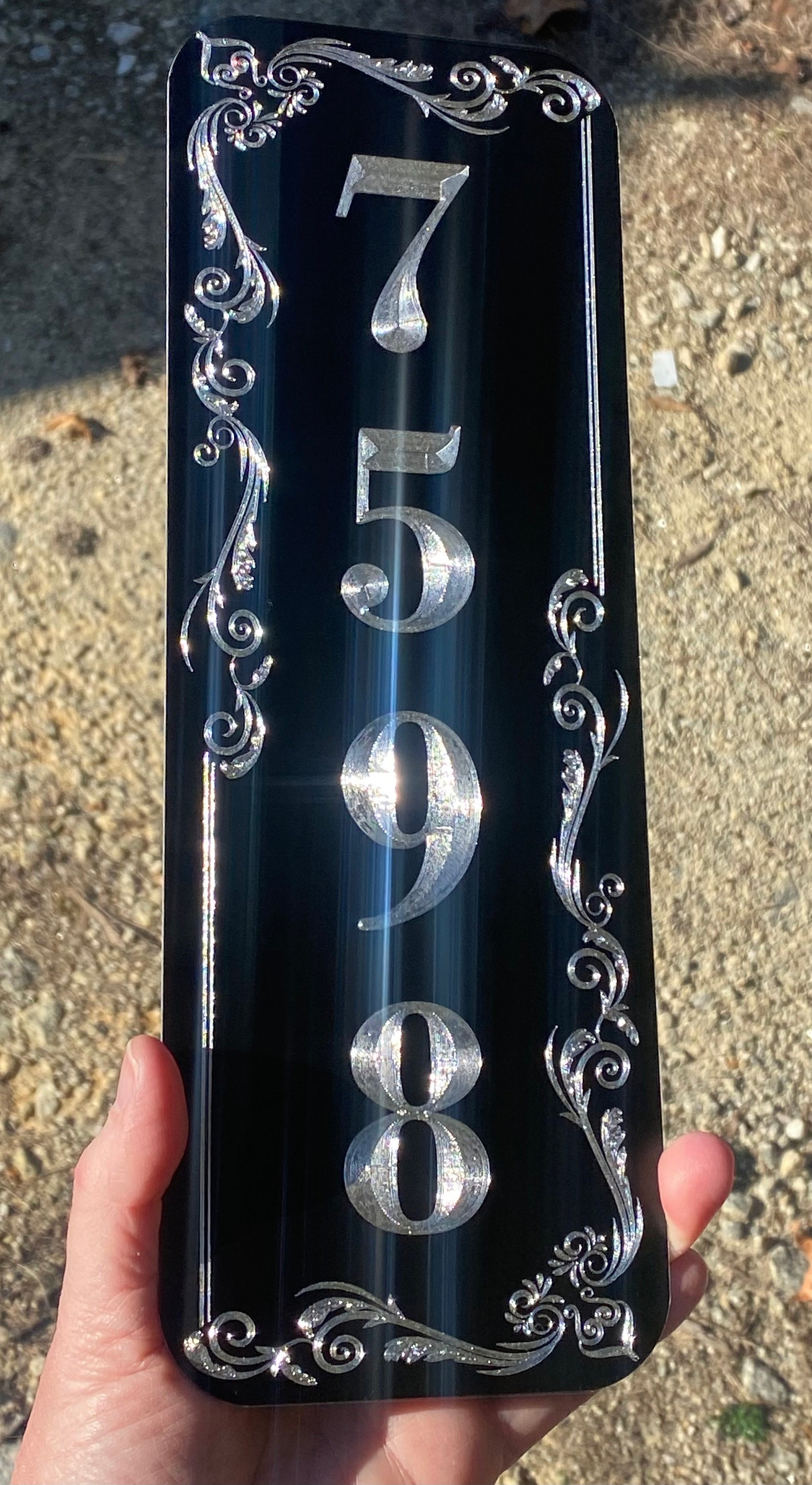 House Number Street Address Sign Diamond Etched Engraved on Black ...