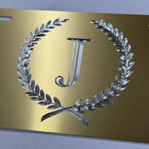 Custom Monogram Crest Gold License Plate Car Tag Diamond Etched ...