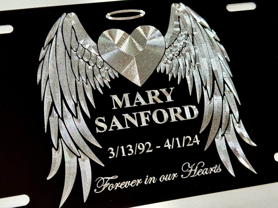 In Memory Custom License Plate Car Tag Diamond Etched Engraved Black ...