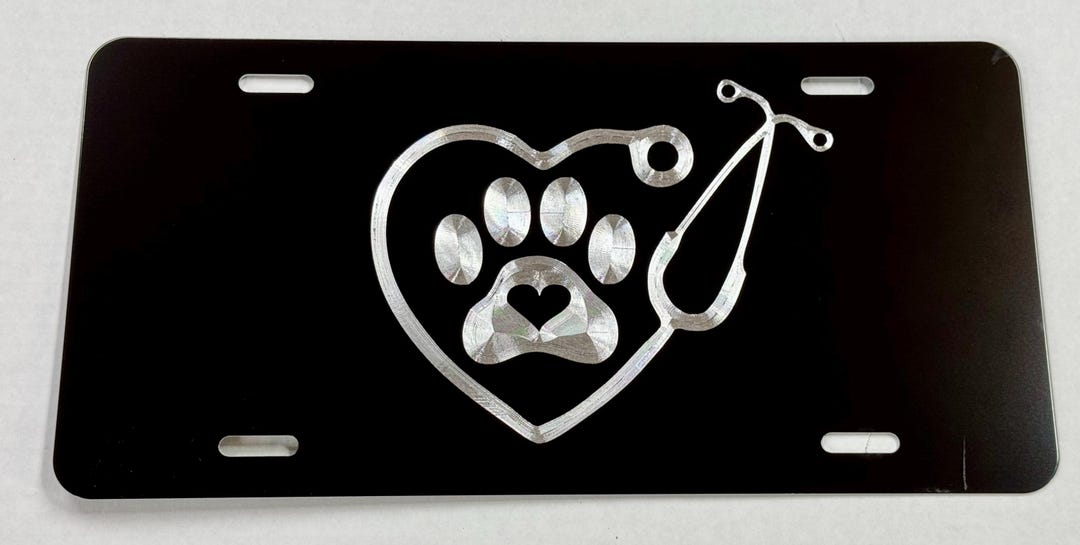 Dog Paw Veterinarian License Plate Car Tag Diamond Etched Engraved on ...
