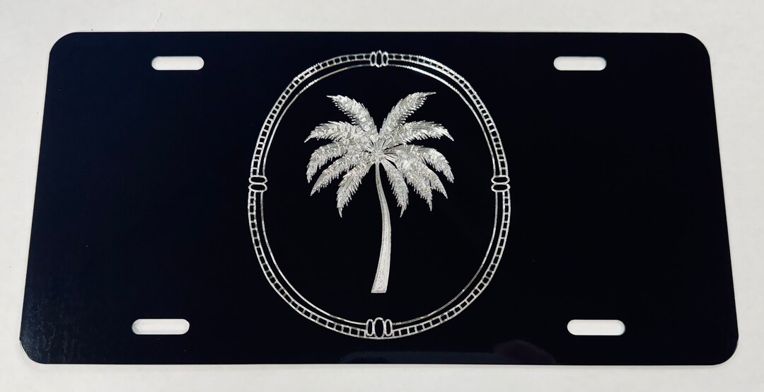 Palmetto Palm Tree License Plate Front Car Tag Diamond Etched Engraved ...