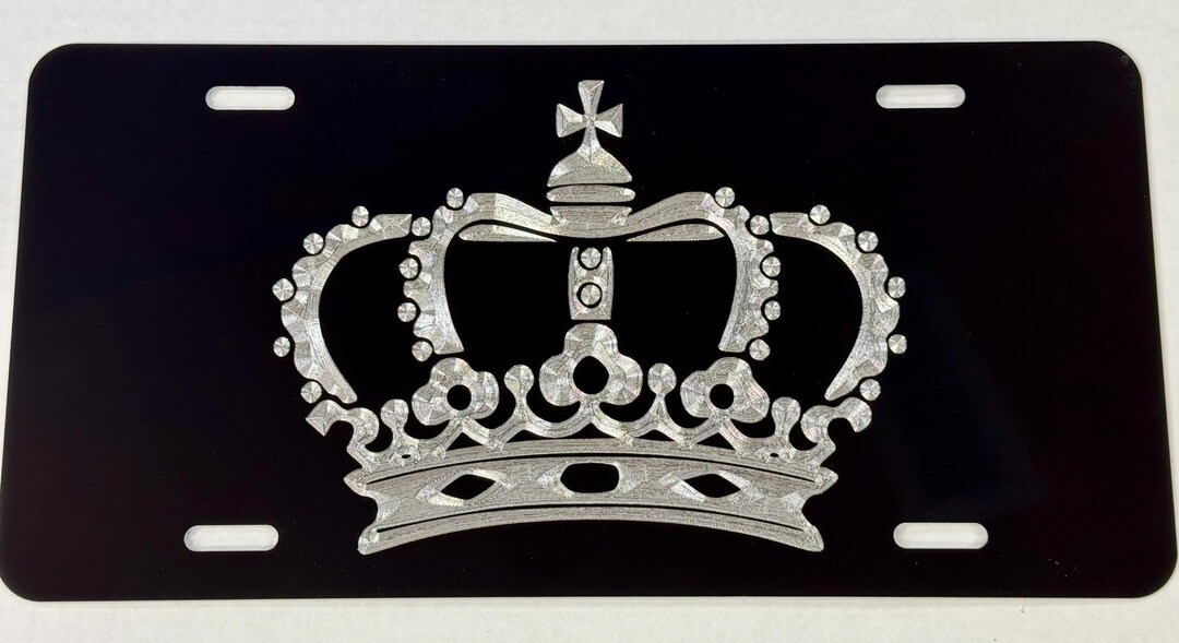 King Crown License Plate Car Tag Diamond Etched Engraved Black Aluminum ...