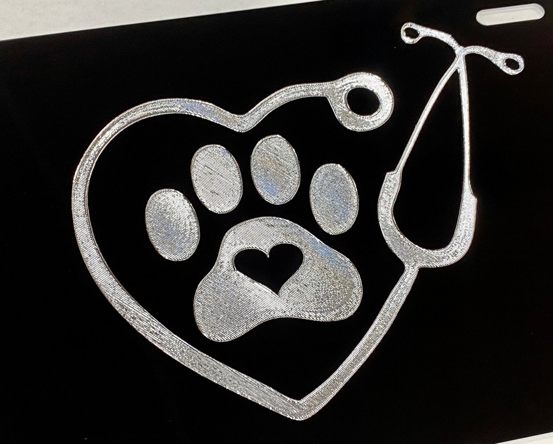 Dog Paw Veterinarian License Plate Car Tag Diamond Etched Engraved on ...